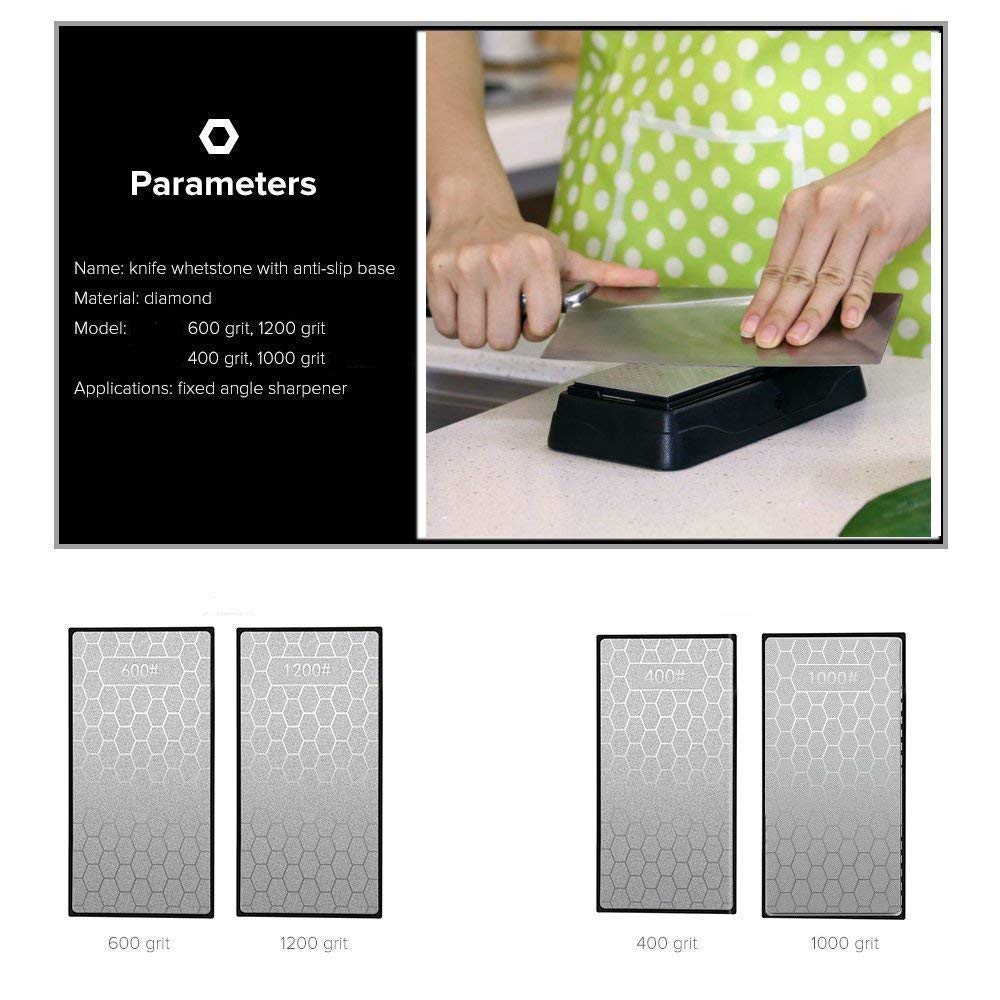 Knife Sharpening Stone, Diamond Coated Whetstone Sharpener 2 Side Grit Polishing & Honing Stone With Nonslip Base Holder for Knives Scissors Chisels Garden Kitchen Tools 400/1000 grit