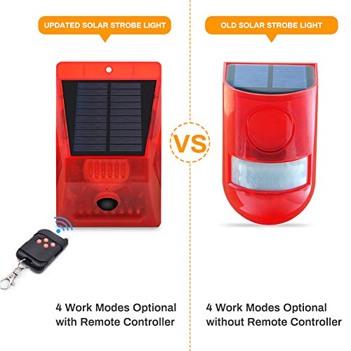 LINGSFIRE Solar Alarm, Solar Alarm Light with Motion Sensor, 129 Decibels Siren Sound Alert and 8 LEDs Flash Warning of Alarm Sensor Strobe Security Alarm System for Farm Home Outdoor Yard