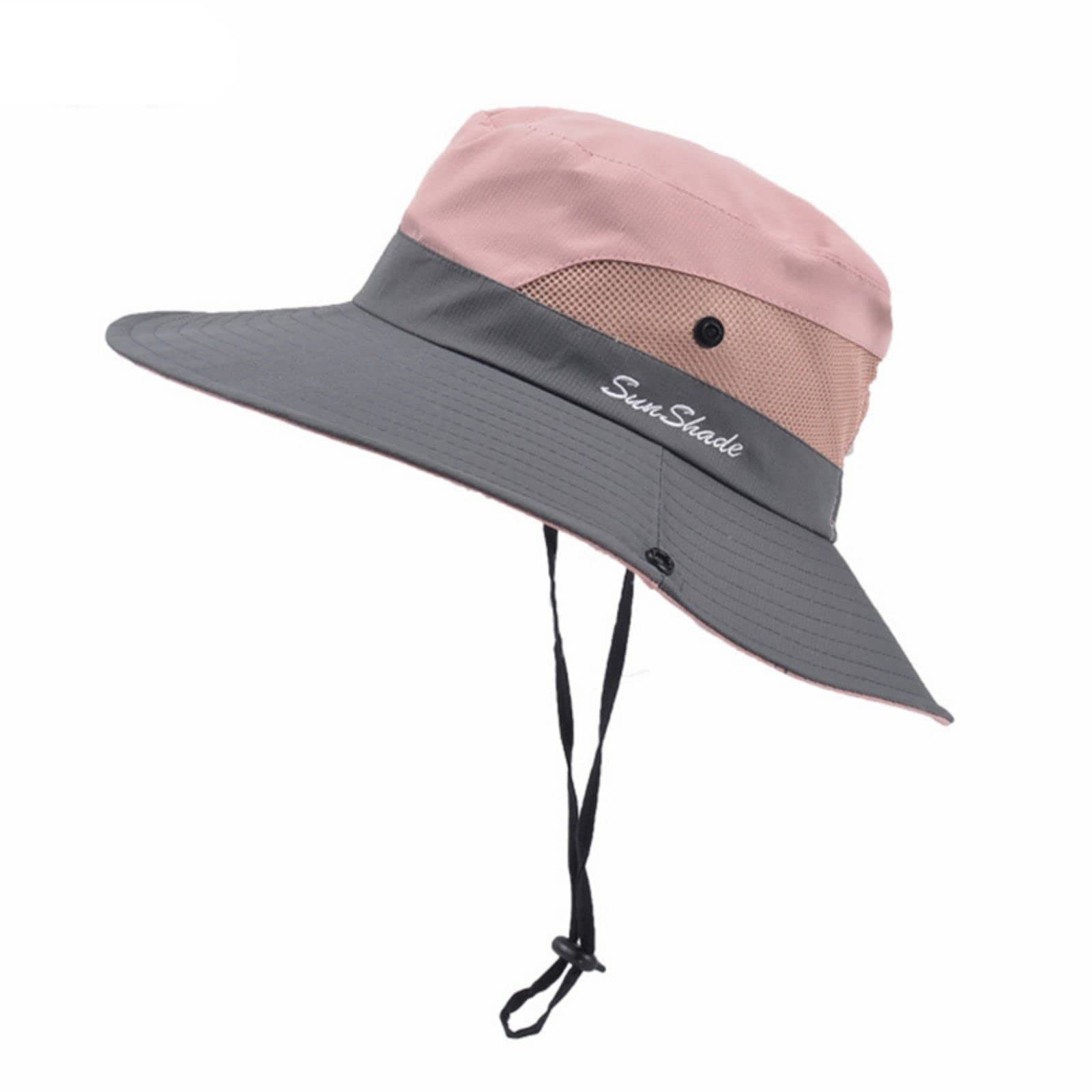 Outdoors Tribe Foldable Sun Hat, Women's Summer Sun Bucket Hats, Beach Foldable Mesh Fishing Cap (Pink)