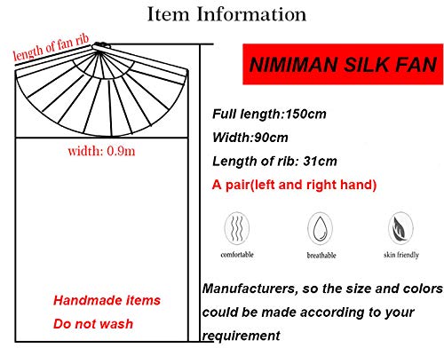 Nimiman Women 1 Pair (Left+Right) Silk Belly Dance Fan Veil Belly Dancing Long Folding Fans Length 150 cm Width 90 cm (Purple rose orange)
