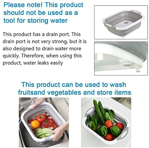 Seagomall Collapsible Cutting Board, Space Saving 3 in 1 Multifunctional Chopping Board, Fruit & Vegetable Container Basket, Washing & Drain Basket for Camping & Picnic & Kitchen, Grey & White, XL