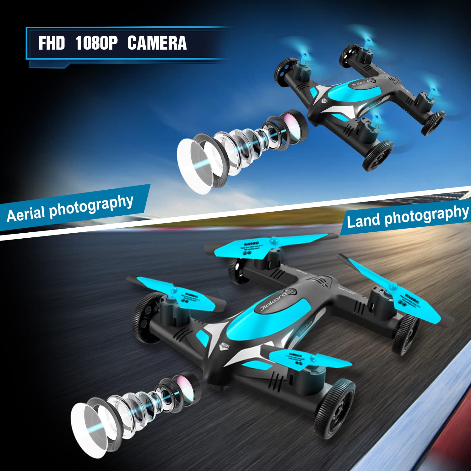 Jiakora V11 Mini Drone with Camera for Kids, Drone for kids 8-12, 1080P HD FPV Remote Control Quadcopter Drone for beginners with Land Mode or Fly Mode, 2 Batteries, App Control, Altitude Hold, Headless Mode, 3D Flips, Gift Toy for Boys Girls