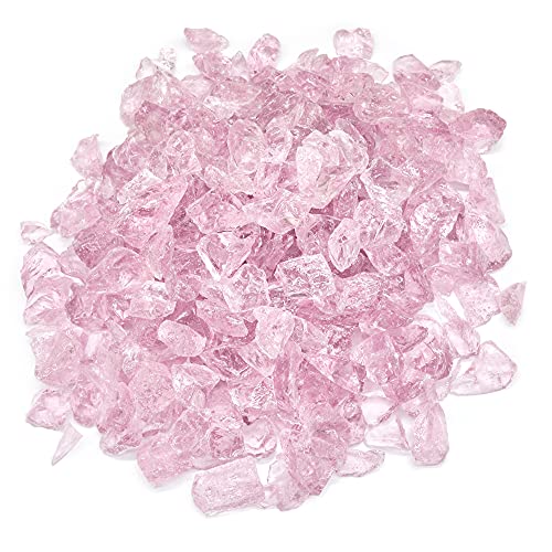 TWINKLING High Luster Fire Glass Gravel Stone,Broken Glass,Fire Pit Glass,Crushed Glass for Fireplace Pit Aquarium Garden Decoration,1-3cm,2-Pound Jar (Pink)