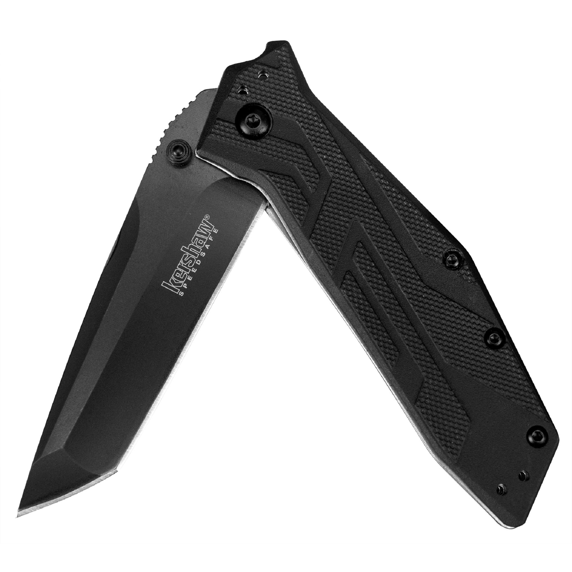 Kershaw Brawler Pocketknife, 3" 8Cr13MoV Steel Modified Tanto Blade & Smith’s PP1 Pocket Pal Knife Sharpener Preset Carbide & Ceramic Stone Sharpeners Fold-Out Diamond Coated Rod Outdoor Hunting Knife