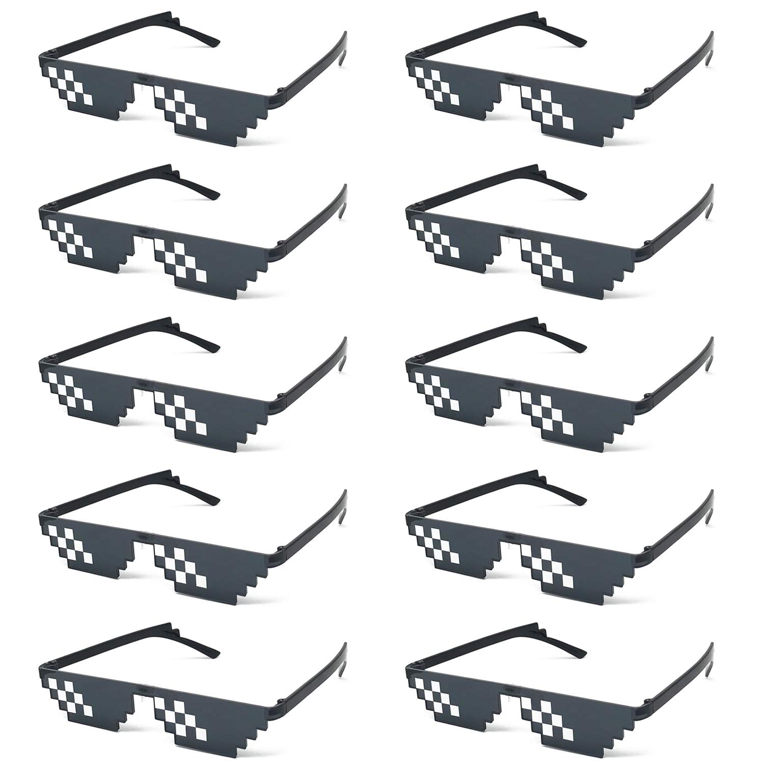 JYZOBJHB 10 Pieces Thug Life Party Sunglasses Pixelated Mosaic Eyewear Black for Unisex Adults Kids (Flat Black)