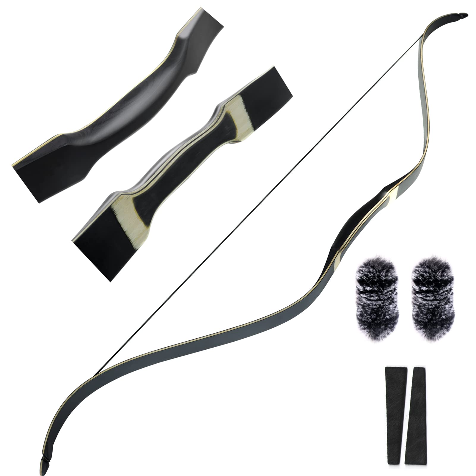 OBTOUTDOOR Black Hunter Recurve Bow 20lbs-55lbs 51Inches Traditional Handmade Wood Recurve Bow for Archery Hunting Recurve Bow