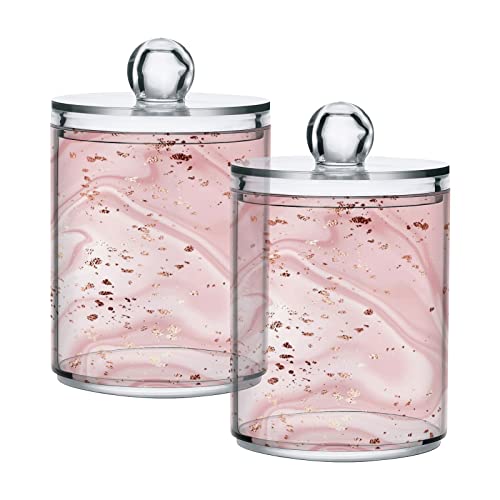 xigua Pink Marble Qtip Holder Dispenser,2 Pack Storage Canister Clear Plastic Jar with Lids for Cotton Ball,Cotton Swab -- 10 Oz#62