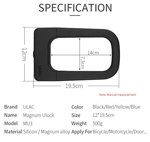 RUKDA Bicycle Lock Bike Lock with Keys Security Anti-Theft Bicycle Lock Magnesium Alloy Strong Padlock for Bicycle Motorcycle Cycle U Lock-Black Bike Lock (Color : Black)