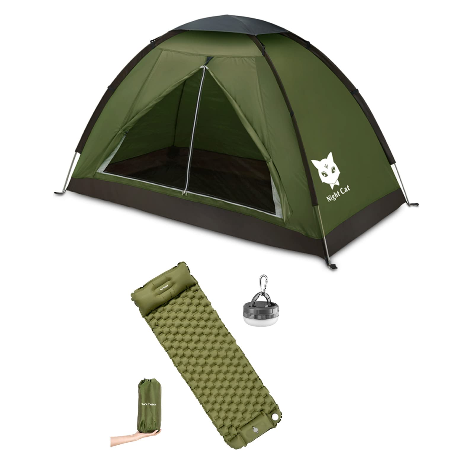 Night Cat Backpacking Tent with Inflatable Sleeping Pad Lightweight Waterproof Portable Easy Setup Outdoors for One 1 to 2 Persons