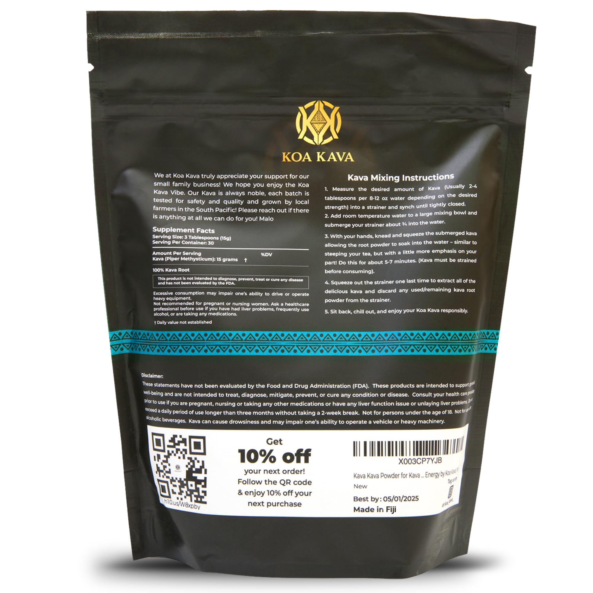 Koa Kava Fiji Kava Powder- Premium Noble Waka Kava Tea Made From Lateral Kava Root in Savusavu, Fiji. 8 oz