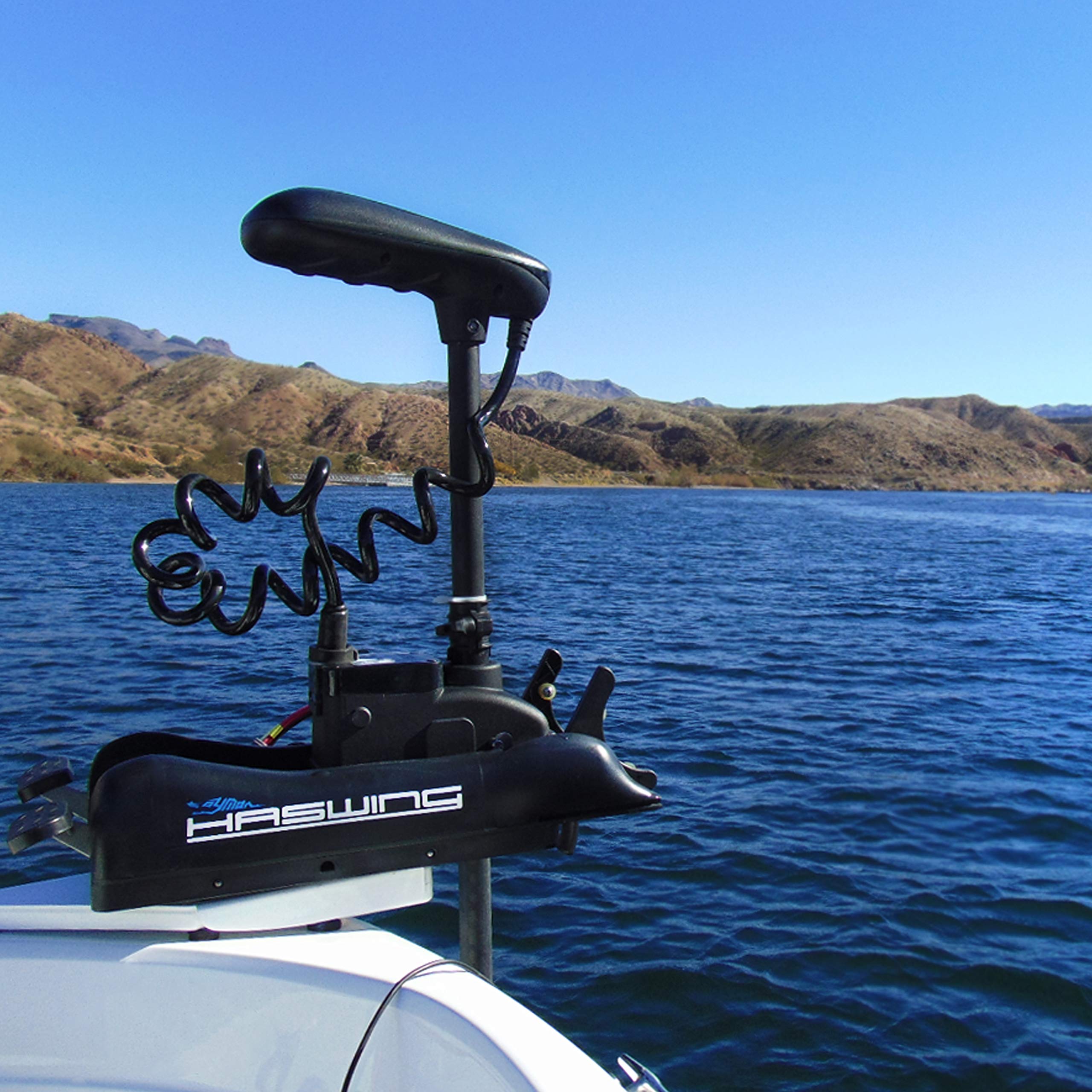 PARKHO HASWING Electric Trolling Motor β 12V 48" 55lbs Cayman GPS Anchor Control Shaft Bow Mount Fishing Boat Saltwater Freshwater with Wireless Remote Quick Release Bracket Foot Controller
