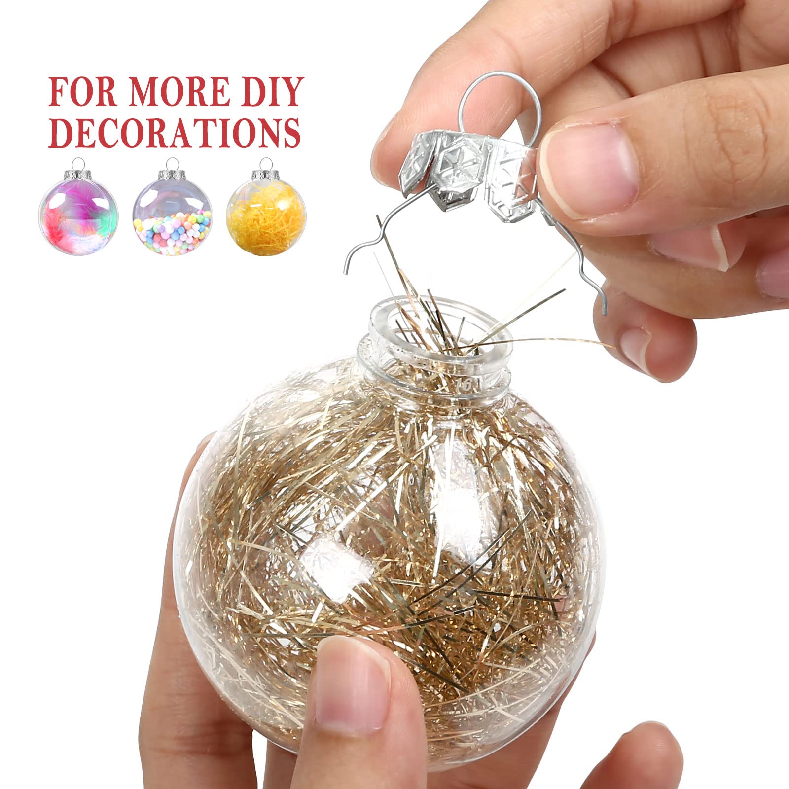 KESOTO 24Ct Christmas Ornament Balls 60mm/2.3", Shatterproof Champagne Christmas Tree Decorations Ornament Sets Clear Plastic Xmas Hanging Ball Decor