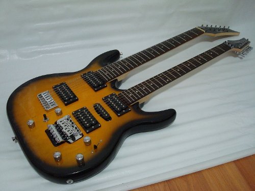 Ktone 6/7 String Electric Double Neck Guitar with Padded Gig Bag, Sunburst