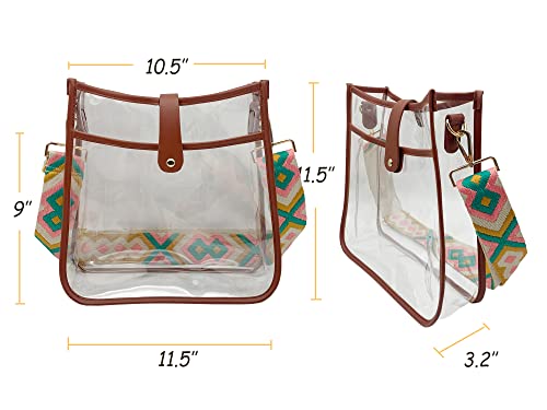 TopTTanBo Clear Crossbody Purse Bag for Women, Clear Messenger Bag Stadium Approved with Wide Shoulder Strap (brown)