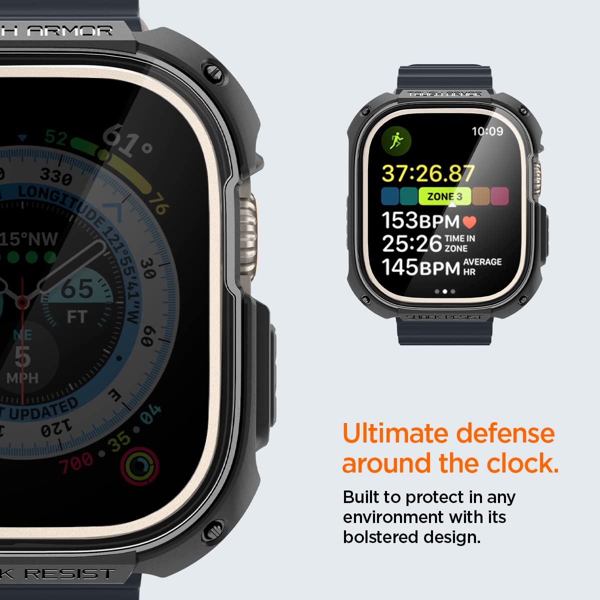 Spigen Tough Armor Designed for Apple Watch Ultra 2/Ultra Case 49mm Durable Full Coverage Apple Watch Ultra Case with Built-in Touch Sensitive Tempered Glass Screen Protector - Black