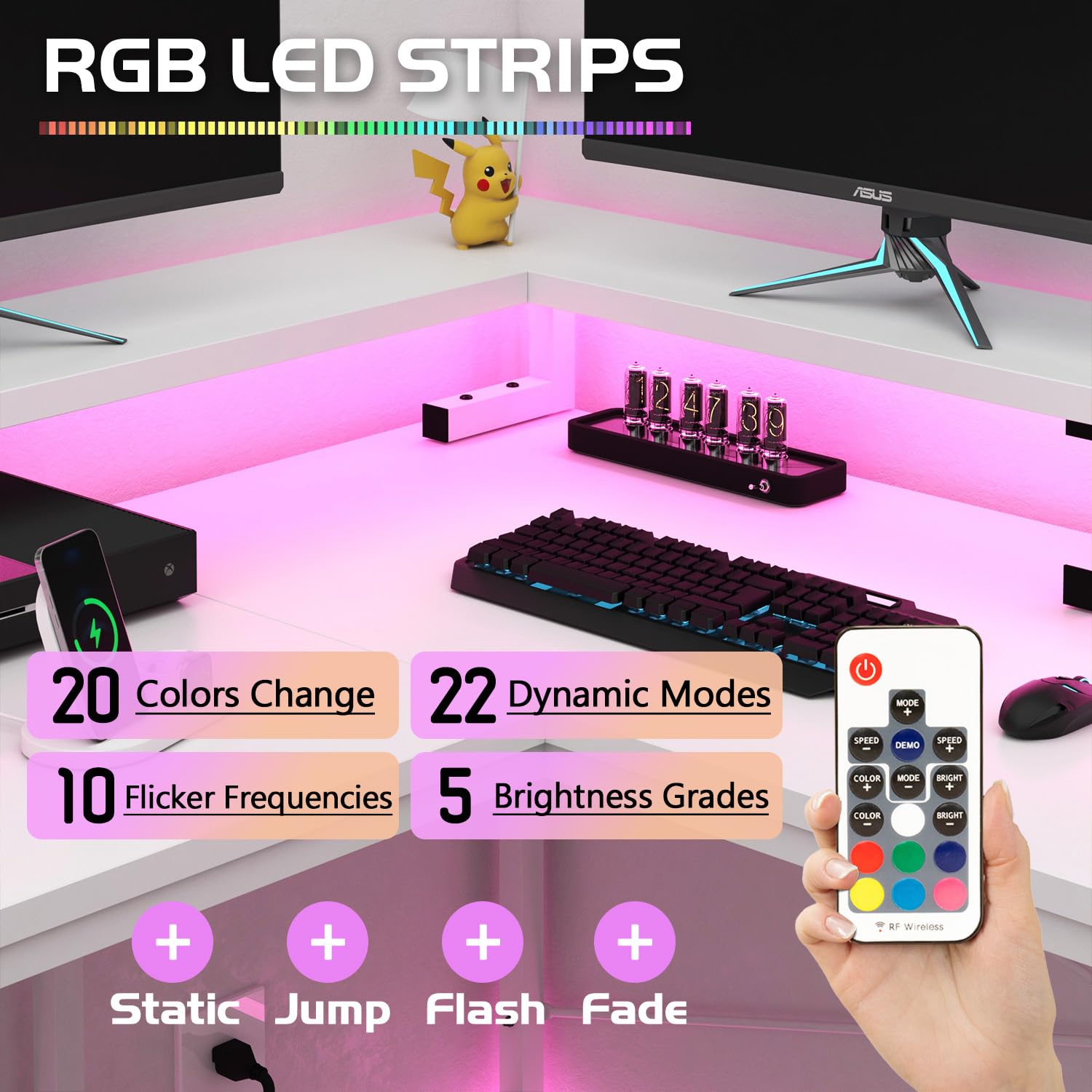 L Shaped Computer Desk with LED Lights & Power Outlets, Reversible Gaming Desk with Monitor Stand, Sturdy L Shaped Desk with Drawers Home Office Corner Desk with CPU Stand, Easy Assembly, White