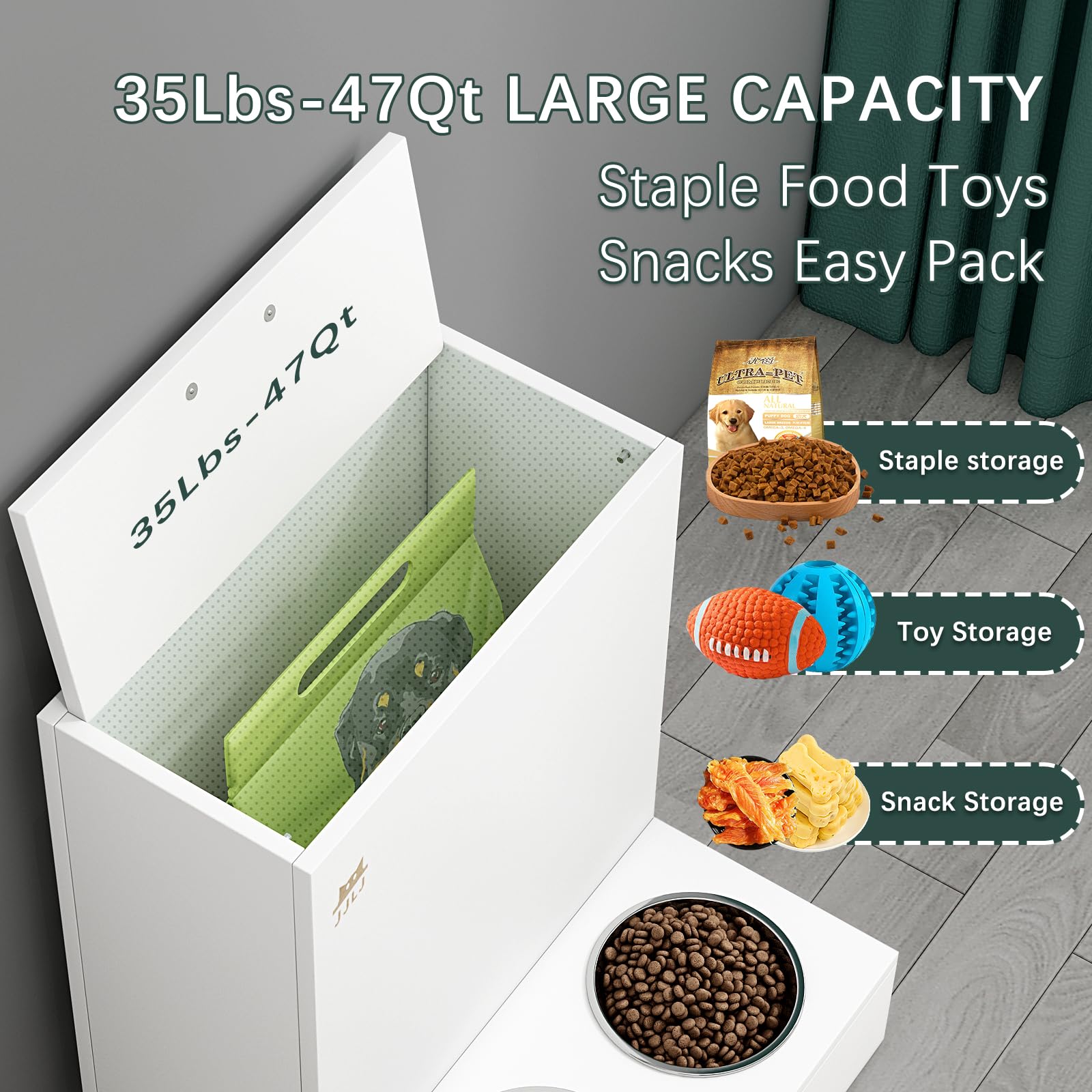 JiJianLiangJu Dog Feeding Station and Storage Container, Waterproof, Spacious 35-47 Qt Capacity, Easy Mobility with Swivel Wheels, Sturdy and Durable, Suitable for Multiple Pets