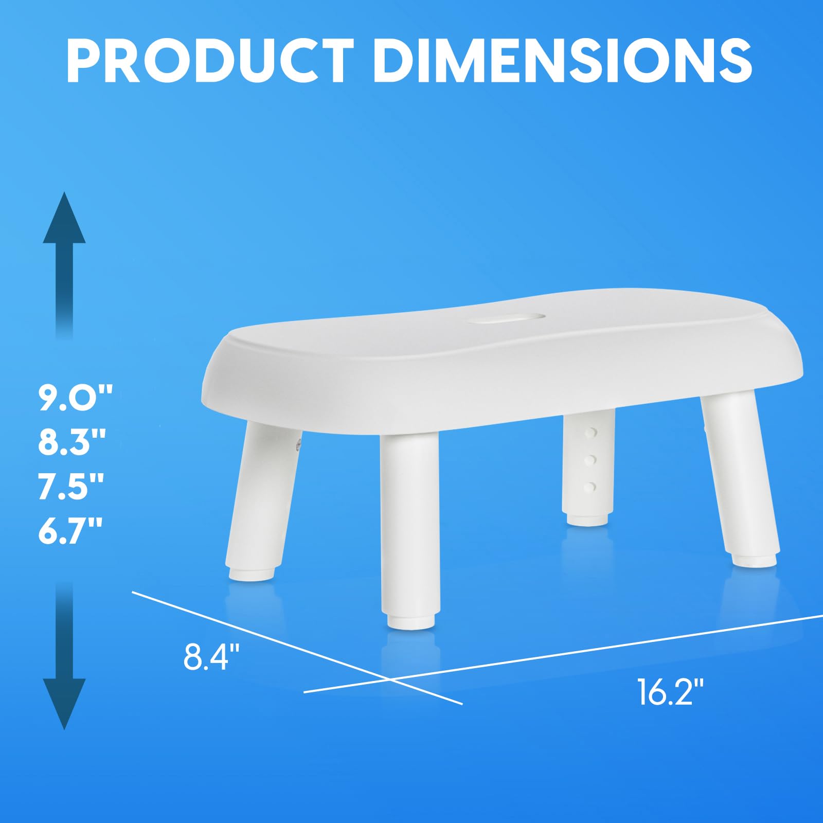 Toilet Stool Squat Adult, Poop Stool for Bathroom with Non-Slip Design, Adjustable Height from 6.7 to 9 inches, White