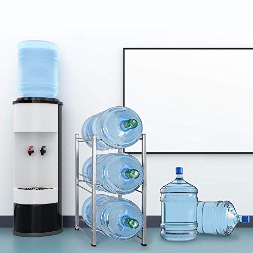 Water Cooler Jug Rack, 3-Tier Water Bottle Storage Rack 5 Gallon Detachable Heavy Duty Water Bottle Shelf for Home Office Kitchen Organization Silver
