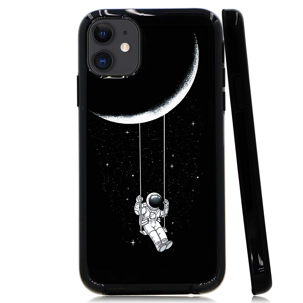 LARTEEN iPhone 11 Case, Lartin Soft Flexible Jellybean Gel Case for iPhone 11 6.1 inch 2019 (Astronaut Riding a Swing Tethered to The Moon)