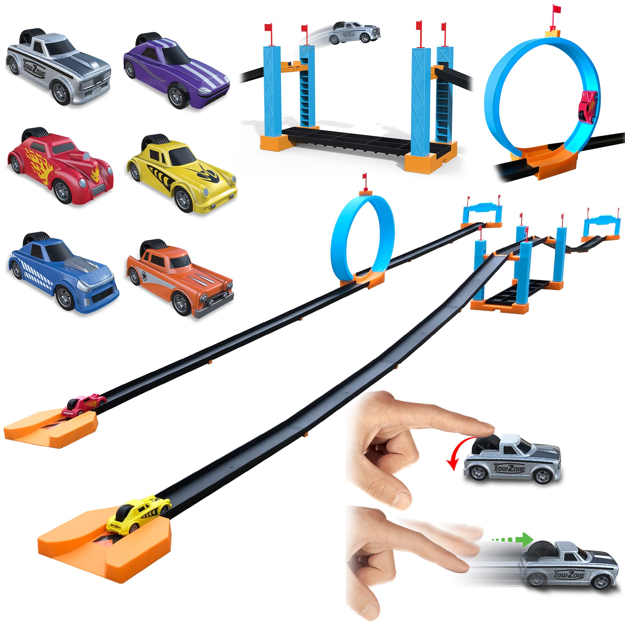 Spin 'n Rip Racers Loop and Bridge Jump Mega Track Set. 6 Toy Cars and Racetrack Included. Racing Fun at Your Fingertips Powered by You