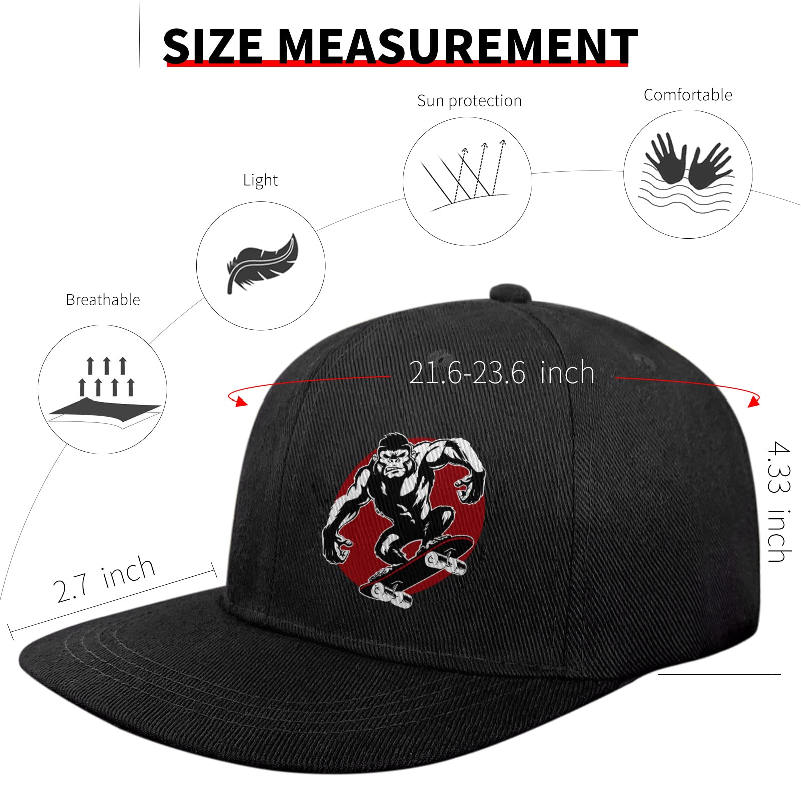 Negi Classic Flat Bill Hats for Men Wome, Black Snapback Hats for Men Flat Bill Mens Hats Snap Backpack Snapback Extender Fitted Hats Mens Snapback Hats