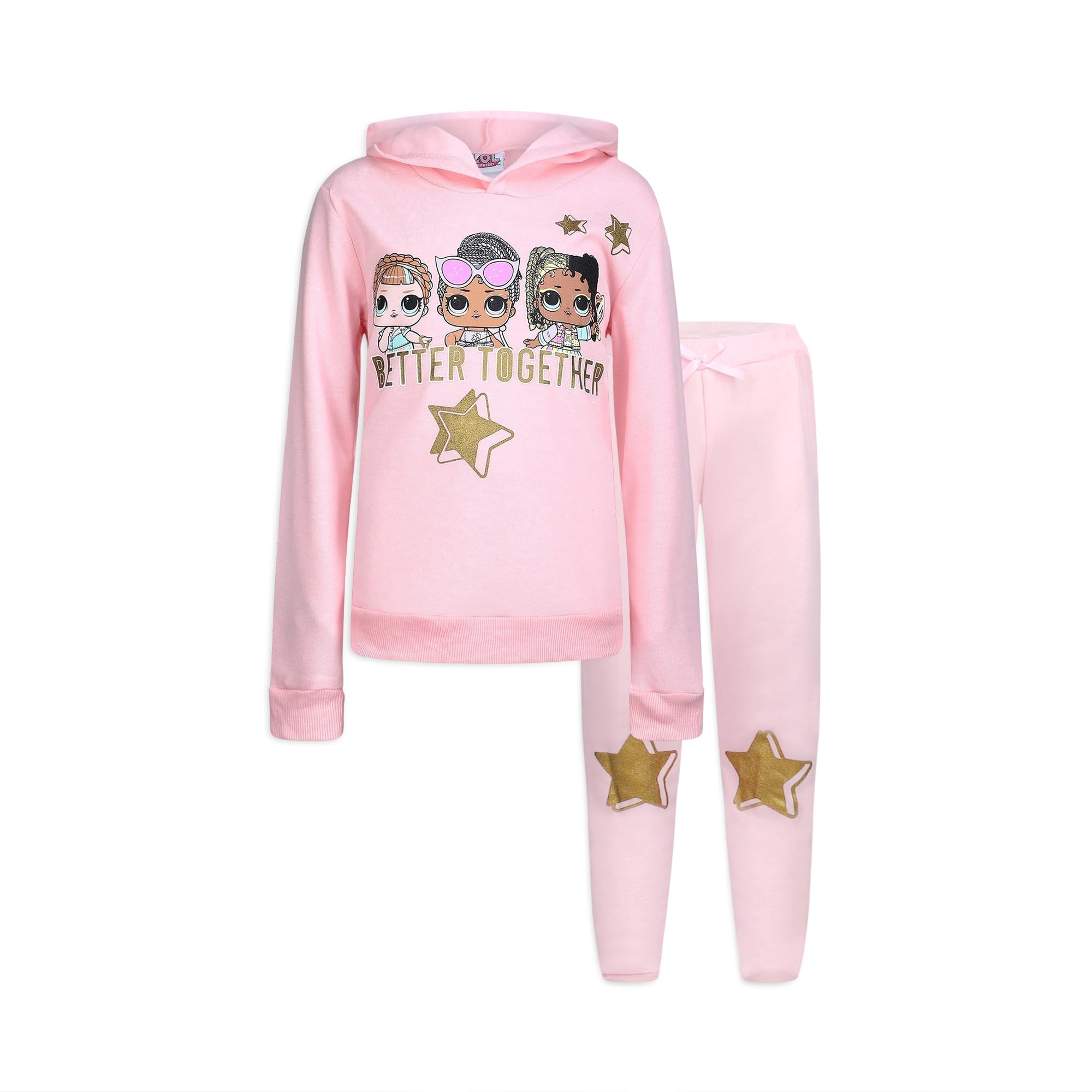L.O.L. Surprise! Stargazer, Flipside and Marine Q.T. Girls Hooded Sweatshirt and Pants Set for Big Kids â Pink