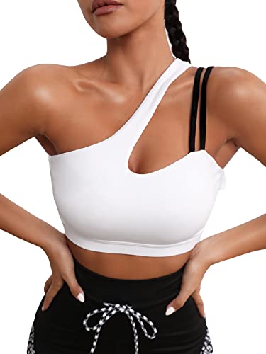 OYOANGLE Women's Criss Cross Sports Bra Padded Strappy Medium Support Workout Yoga Bra White Pure L