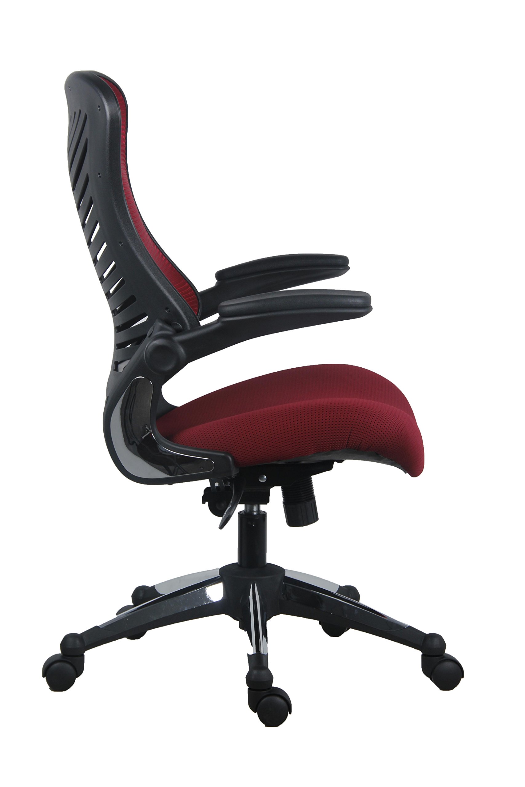 OFFICE FACTOR Burgundy Office Chair, Ergonomic, Lumbar Support, Adjustable Executive & Task Chair for Office/Conference Room. Thick Seat & Raisable Arm Rest, Mesh Back, 250 Lbs Rated