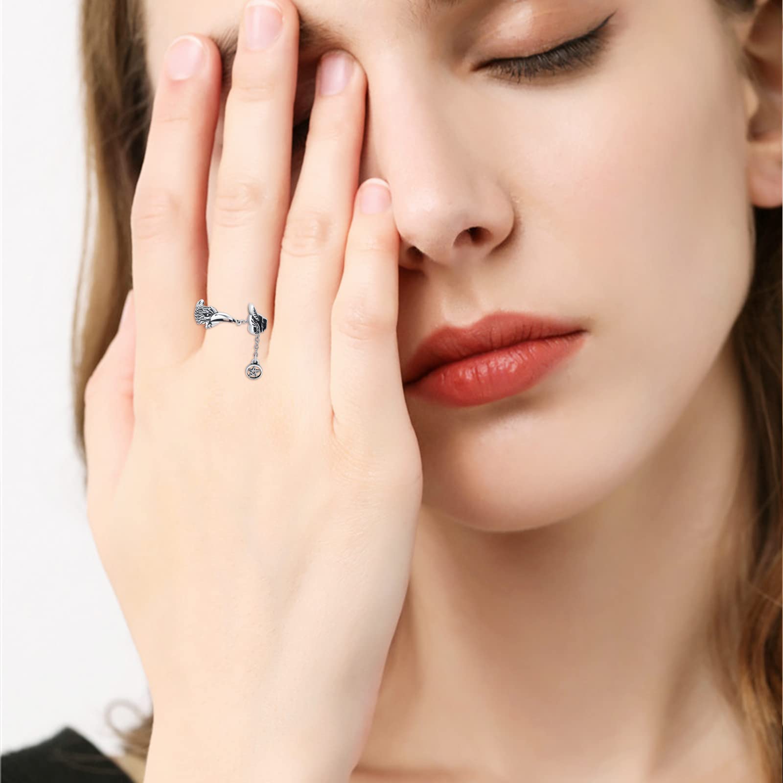 Raven Ring Sterling Silver Raven Pentagram Adjustable Viking Wiccan Amulet Ring Raven Ring Jewelry Gifts for Men Women