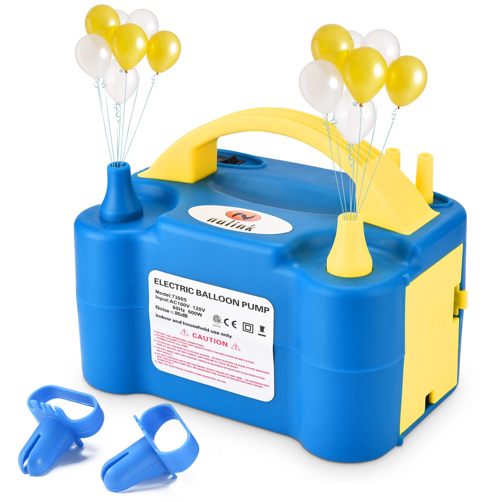 NuLink Electric Portable Dual Nozzle Balloon Blower Pump Inflation for Decoration, Party [110V~120V, 600W, Royal Blue]