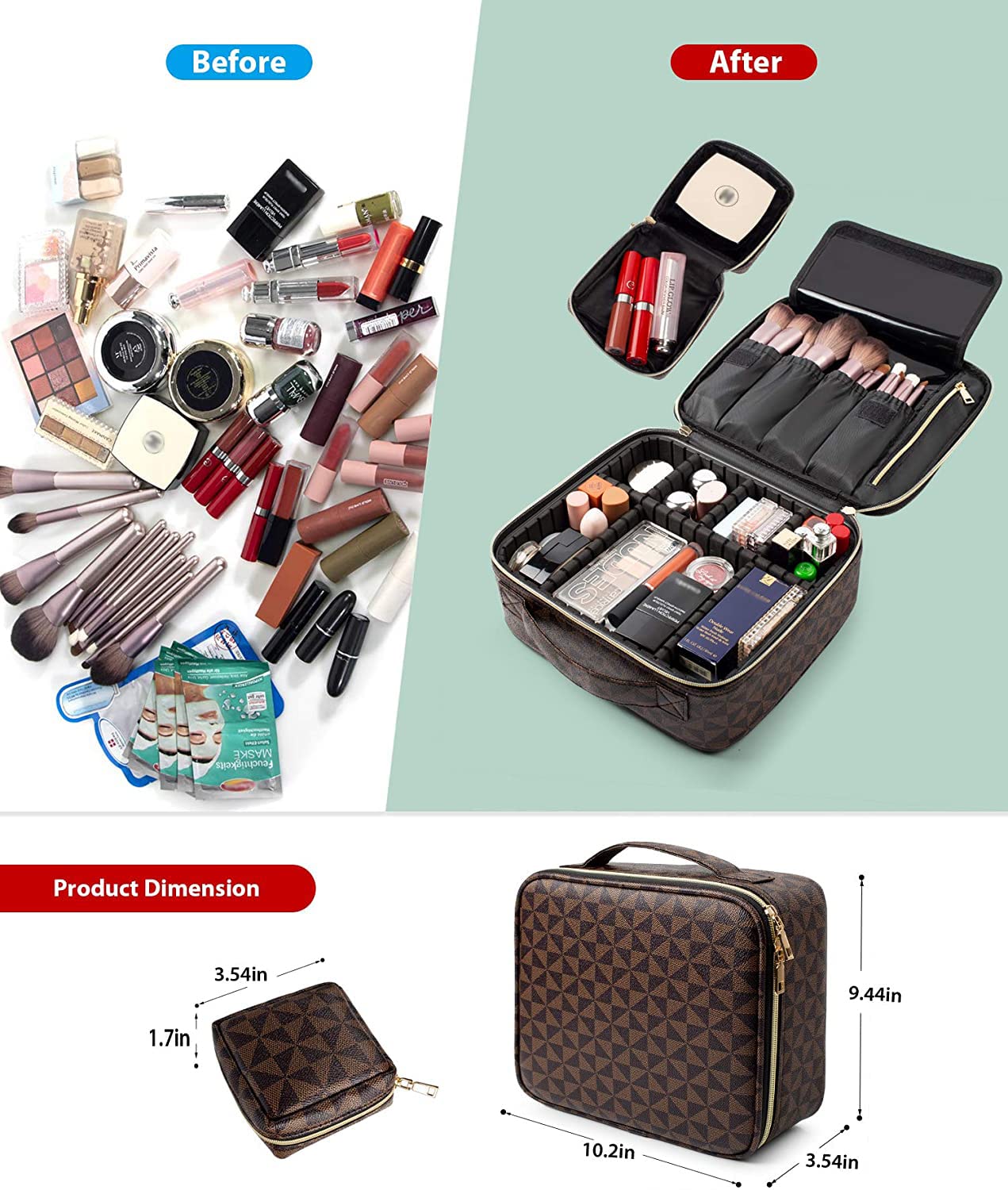 Makeup Bag,WDLHQC Upgraded Travel Makeup Organizers & Storage Case,Portable Make up Bag Cosmetic Train,Gift for Her,Women,Girl