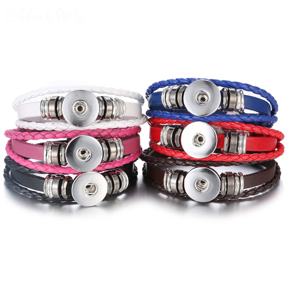 Lovglisten 6pcs Leather Bracelet Bangle for 18mm Snap Button Jewelry (1)