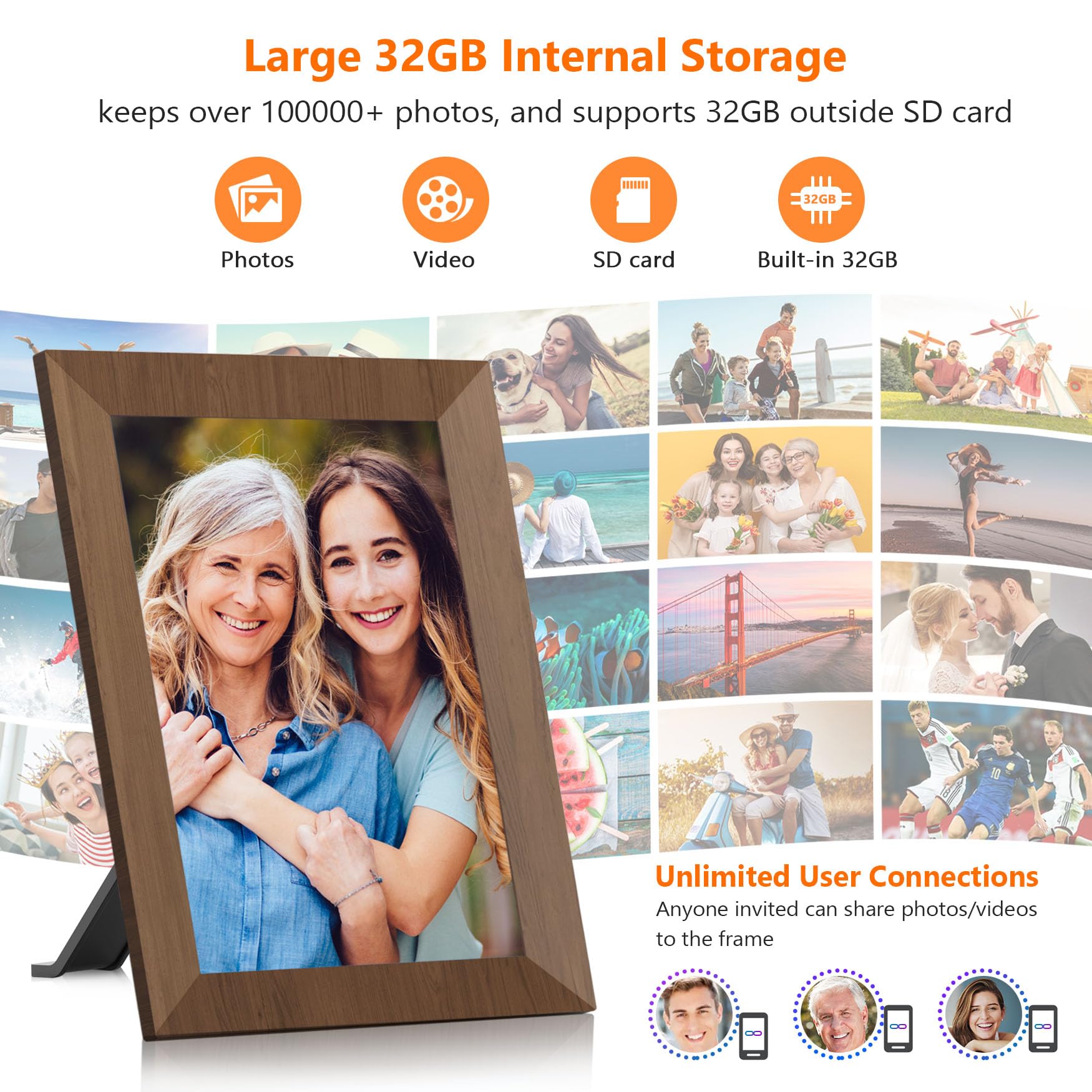 MaxAngel 4 Pack Digital Photo Frame 10.1 Inch WiFi Electronic Picture Frame IPS Touch Screen HD Display 32GB Storage SD Card Slot Auto-Rotate Slideshow Share Videos Photos Remotely Via Uhale App