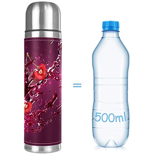 Wine Cherry Stainless Steel Water Bottle, Leak-Proof Travel Thermos Mug, Double Walled Vacuum Insulated Flask 17 OZ