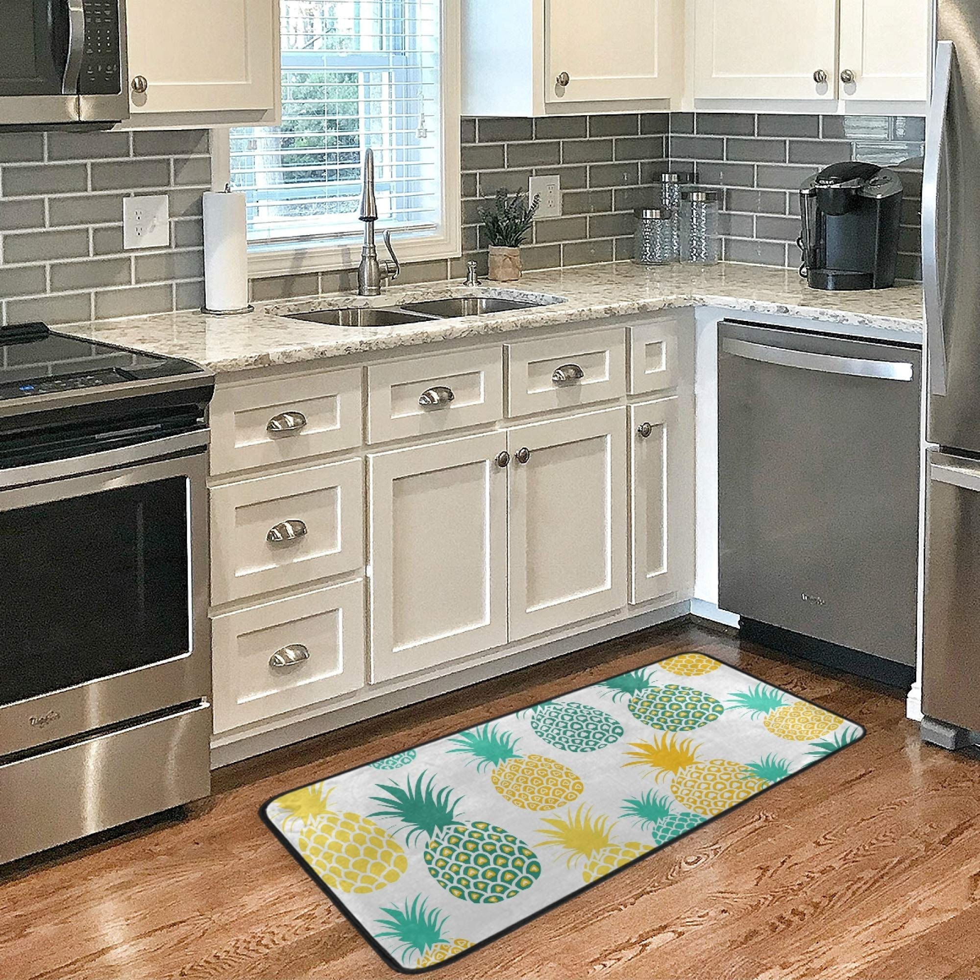 Pineapple Kitchen Rugs Summer Yellow Blue Bath Runner Rug Non Slip Area Mat Rugs for Bathroom Indoor Carpet Doormat Floor Dirt Trapper Mats Shoes Scraper 39"x 20"
