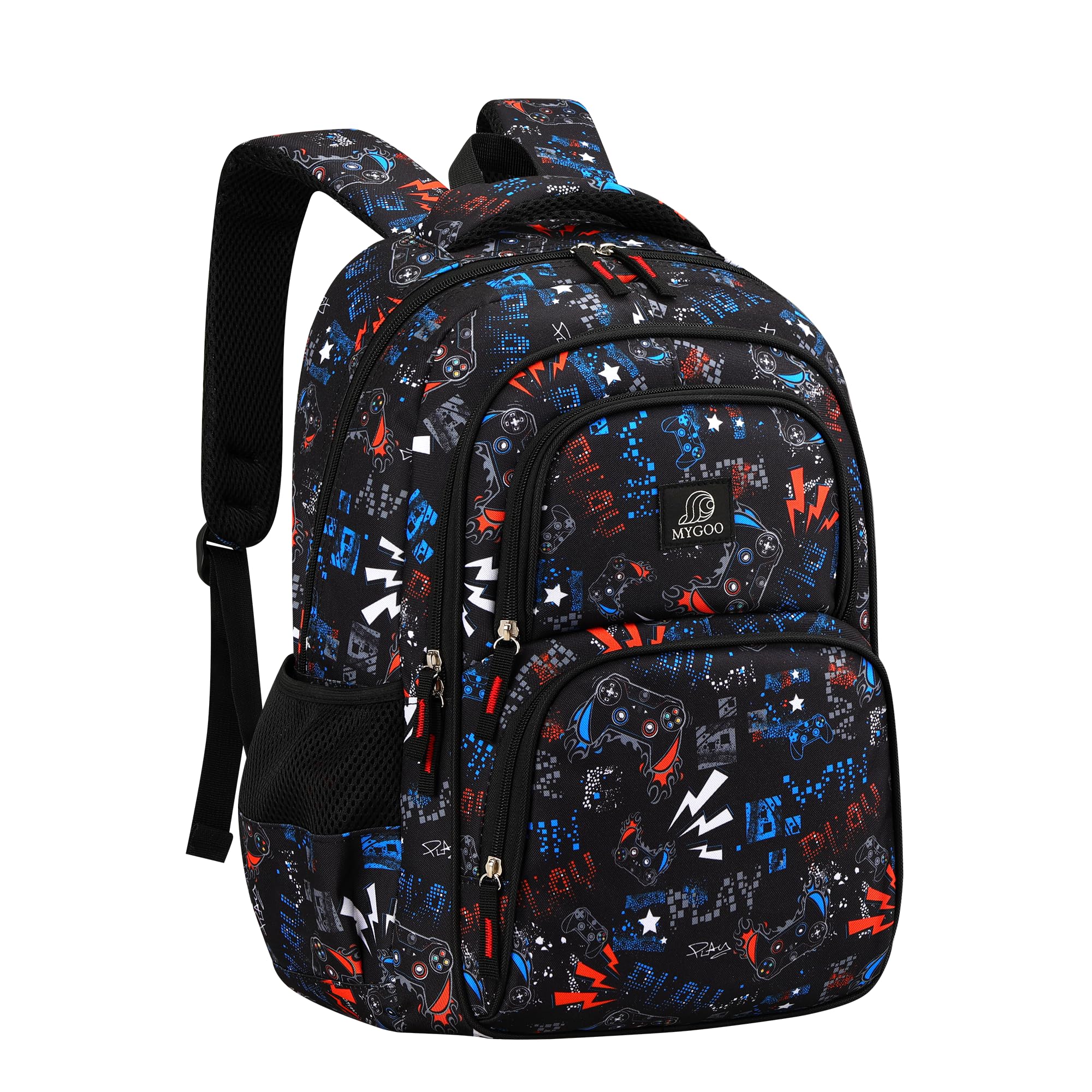 MYGOO Boys' Backpack | Campus Collection | Gamer Black Design | Perfect for Primary School | 17" Tall 24L Capacity