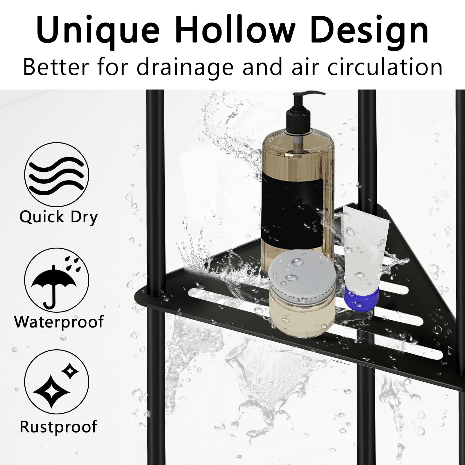 XEENEW Standing Shower Caddy Corner, 3 Tier Stainless Steel Shower Organizer Stand, Metal Rustproof Corner Shower Shelf, Shower Stands for Inside Shower Bathroom Bathtub(Matte Black)