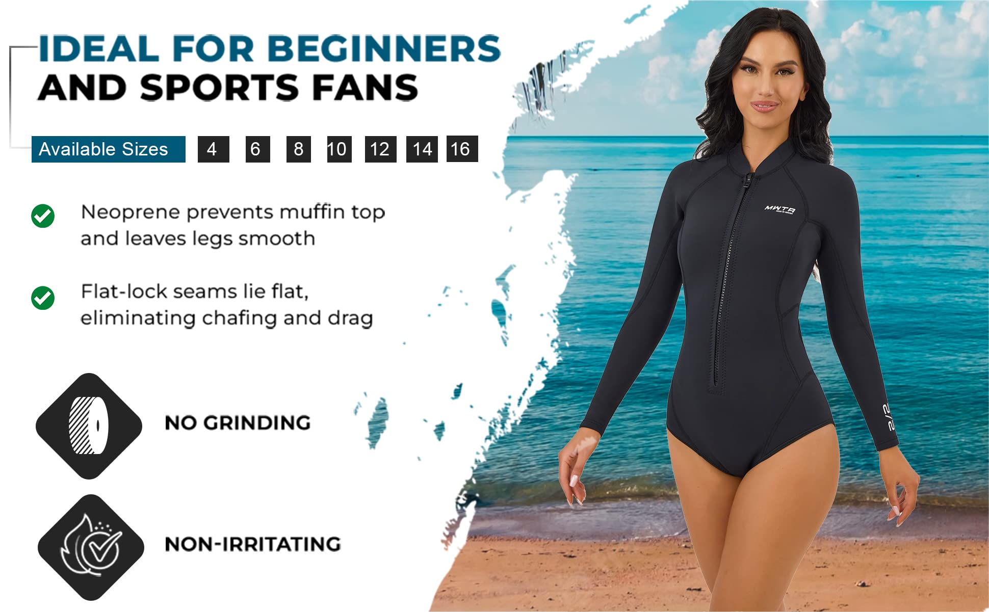 MWTA Wetsuit Women Shorty 2.0mm Neoprene Front Zipper for UV Protection Surfing Diving Snorkeling Kayaking BLK Size 8