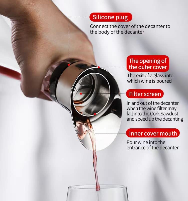 Wine Decanter Built-in Aerator Pourer,Hand Blown Crystal Carafe,Wine Carafe Red Wine Decanter,Pierced Decorative Snail Red Wine Decanters