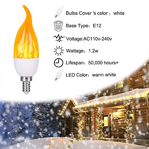 LED Flame Effect Light Bulb, 3 Modes Flame Light Bulbs, E12 Base Fire Light Bulbs, Flickering Light Bulb for Indoor/Outdoor/Home/Party Decor 6 Pack