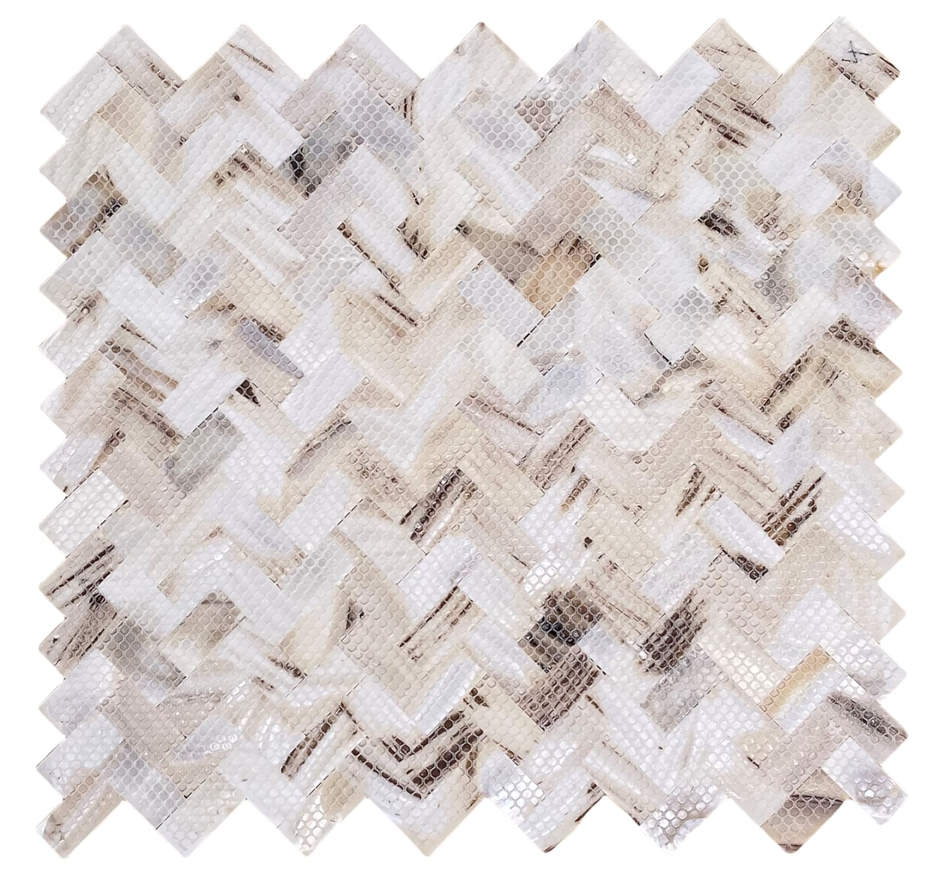 Mother of Pearl Oyster White Natural Sea Shell Seamless Herringbone Floor and Wall Tile for Kitchen Backsplashes, Bathroom Wall (5 Sheets)