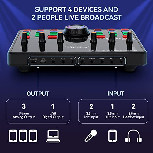 Podcast Equipment Bundle, Condenser Microphone Kit with Live Sound Card and Adjustable Mic Stand for Studio Recording Vocals, Voice Overs, Streaming Broadcast and YouTube Videos