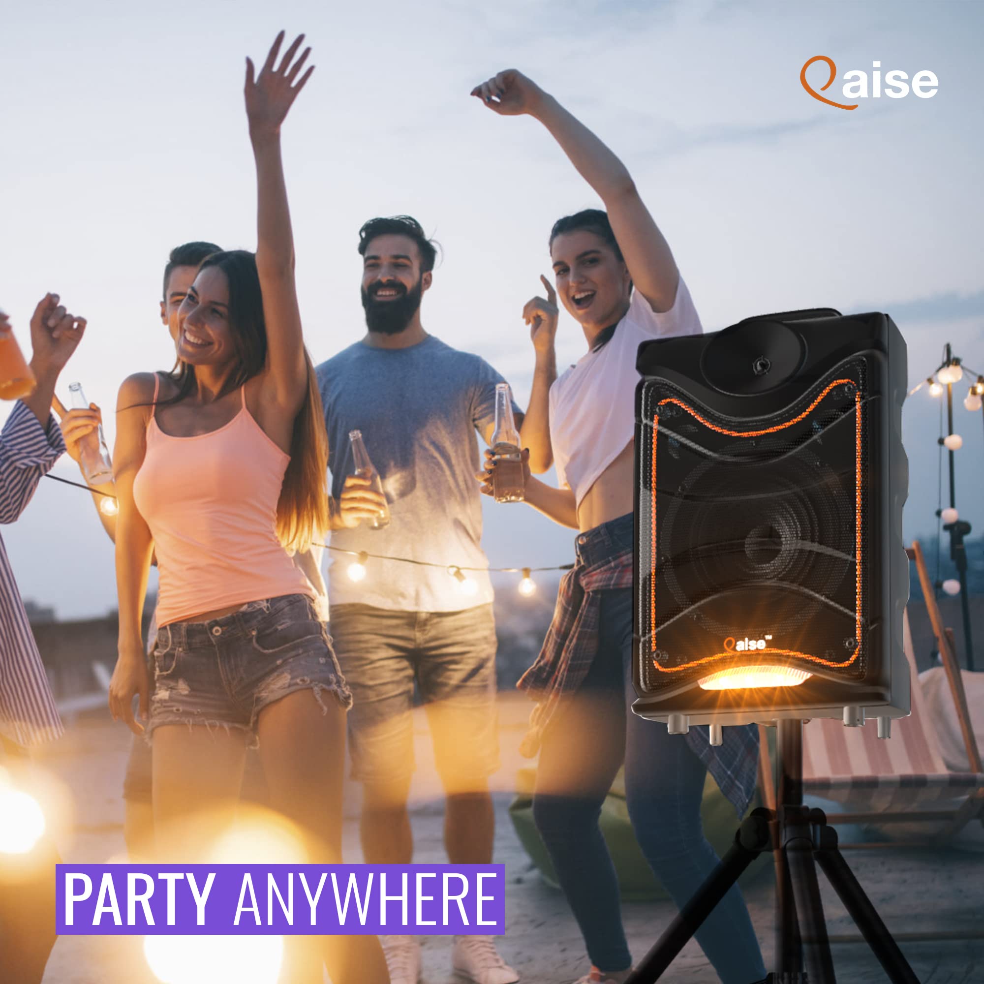 QAISE Professional Bluetooth Speaker Party Boombox Karaoke Machine with Deep Bass, 8” Subwoofer, 1.5” Tweeters, LED Lights, Compact System for Parties & Events, 3500 Watts Power (Mini Bass Thumper)