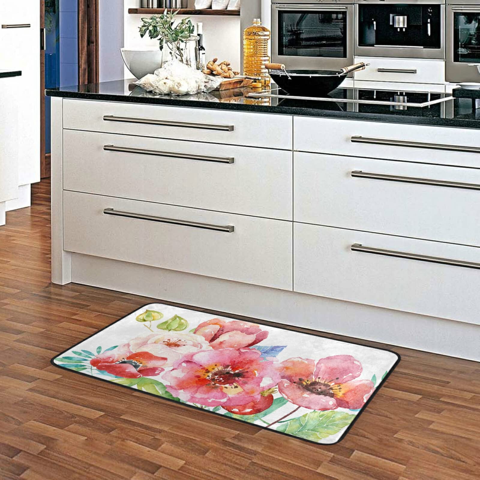 Pink Flower Kitchen Mat Floral Bouquet Kitchen Rug 39 X 20 Inch White Under Sink Mats Non Slip Soft Standing Mats Anti Fatigue Floor Mat Bath Rug Runner Doormat Carpet for Outside Decor