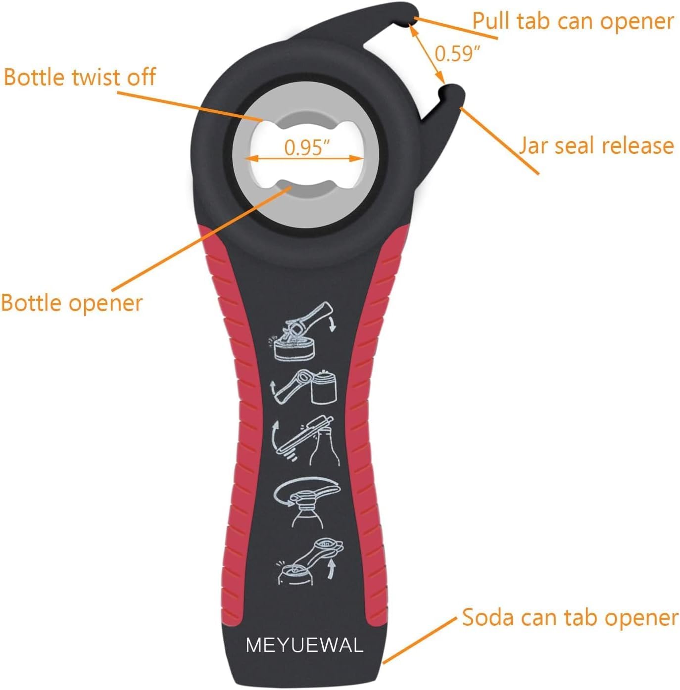 Latest Jar Opener Bottle Opener for Weak Hands, 6 in 1 Multi Function Can Opener Bottle Opener Kit with Silicone Handle Easy to Use for Children, Elderly and Arthritis Sufferers (red and black)