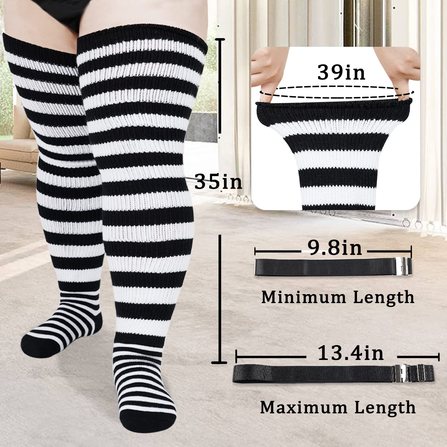 Plus Size Women thigh high socks Long striped warm over the knee socks Thick wide thigh - Leg Warmer Boot Socks - Christmas gift for women