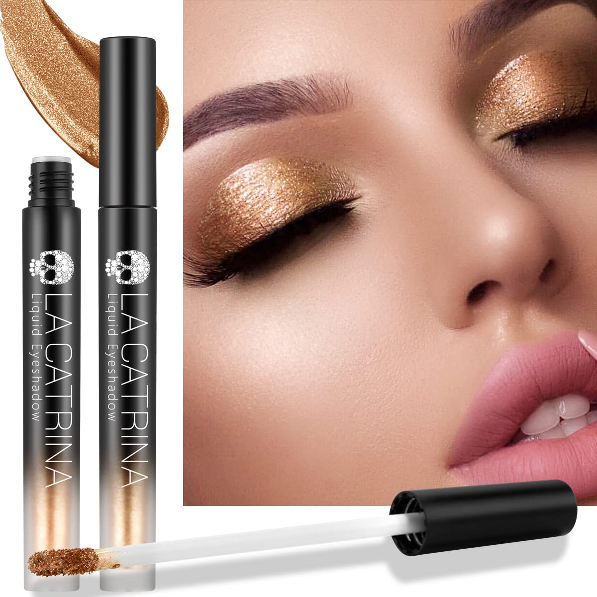 La Catrina DE'LANCI Liquid Glitter Eyeshadow,6 Colors Glitter Eyeshadow Liquid Set, Metallic High Pigmented Cosmetics Liquid Sparkle Eyeshadow Liquid Eye Makeup Christmas