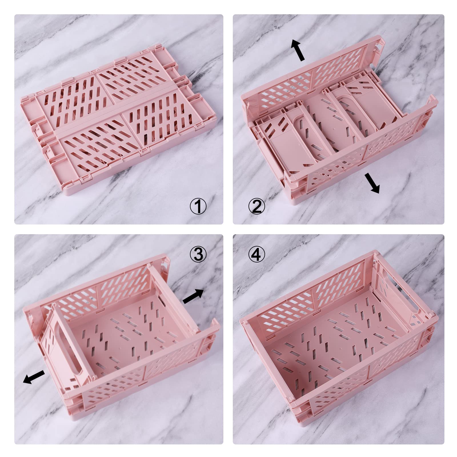 KINBOM 2 x Plastic Storage Baskets, Foldable Plastic Baskets, Light Colour Pastel Crate Desk Organizer for Bedroom, Bathroom, Home Office (25 x 16.5 x 9.7 cm)