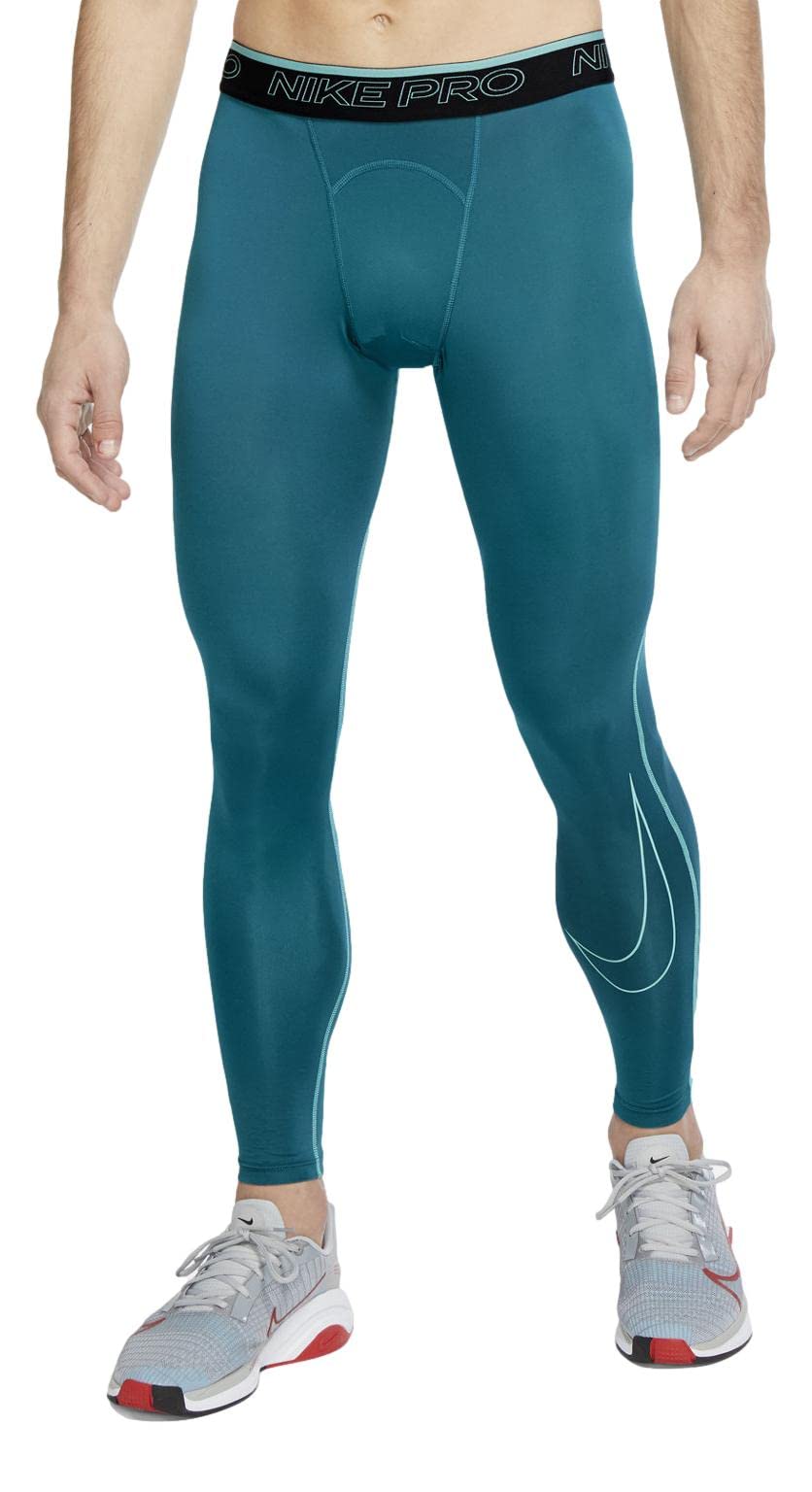 Nike Pro Dri-FIT Men's Tights (as1, Alpha, m, Regular, Regular, Bright Spruce/Black, Medium)